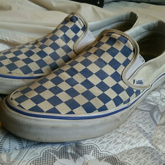 Vans | Shoes | Vans Slips On Blue And White Checker | Poshmark